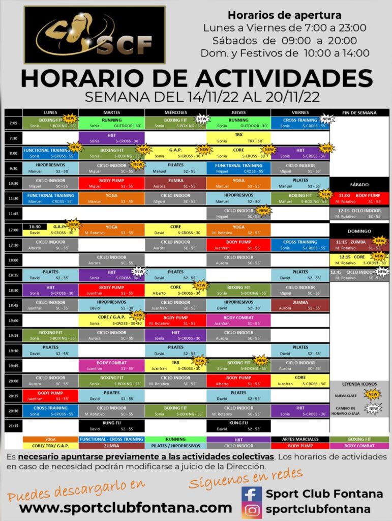 Horario clases - Sport Club Fontana